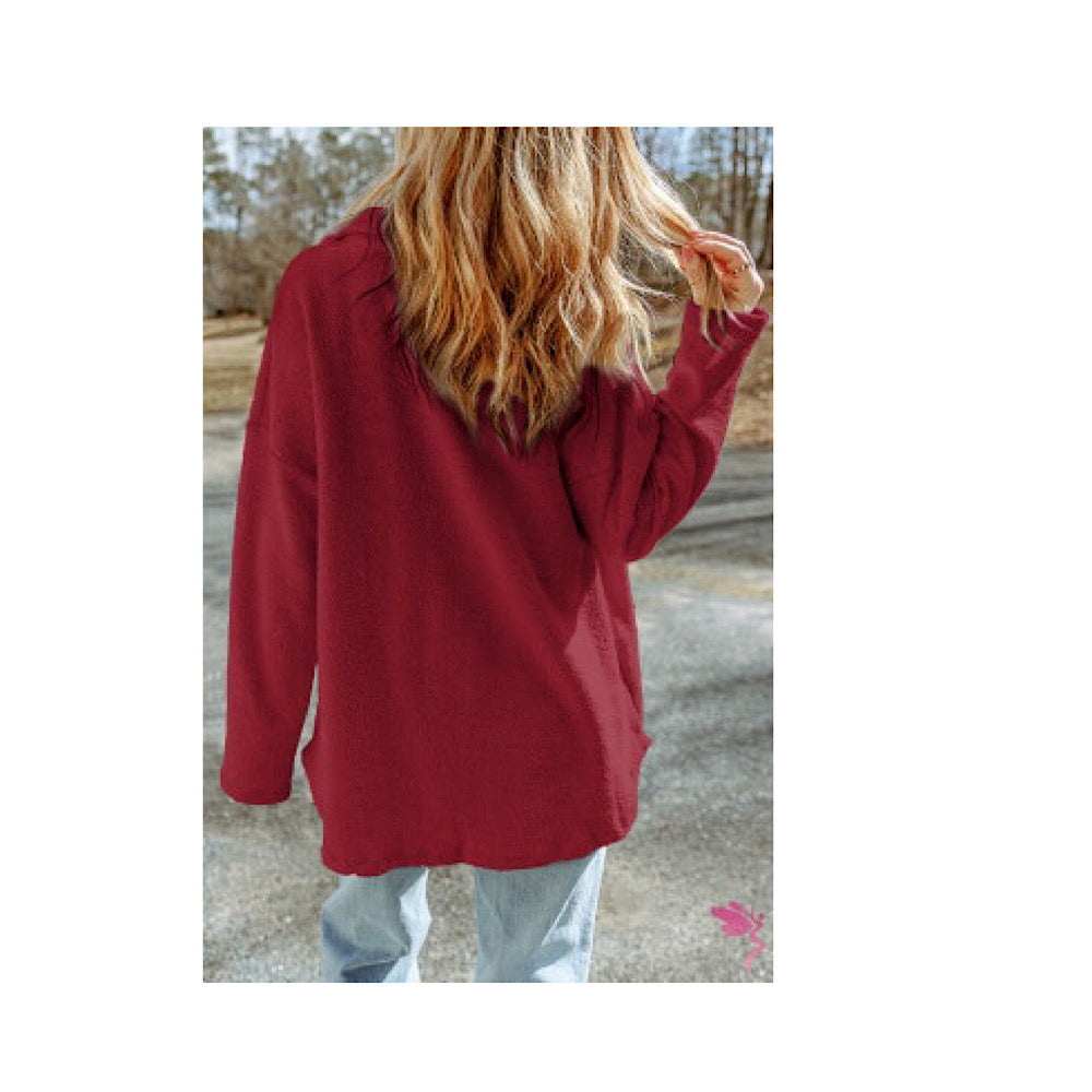 Red Textured Knit Shacket – MeAndMommysCloset