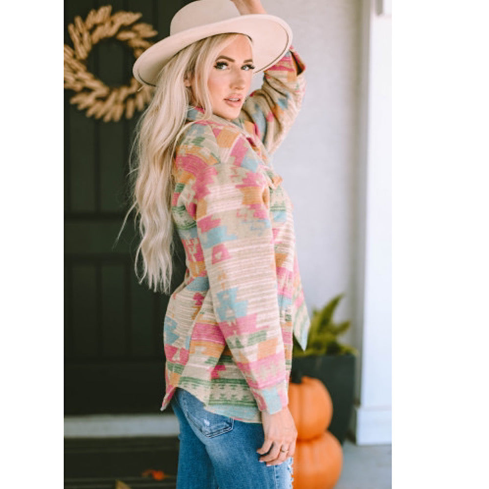 Multicolor Western Aztec Button Flap Pocket Shacket – MeAndMommysCloset