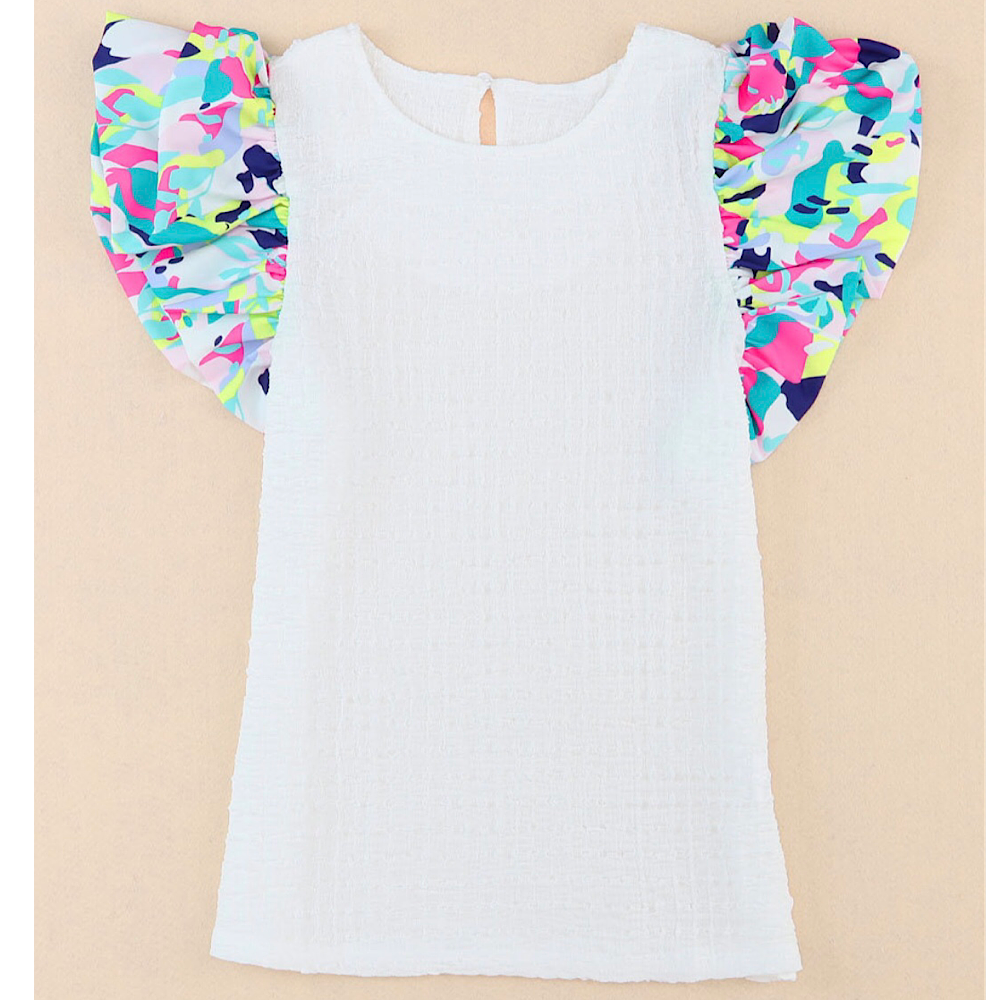 White Textured Knit Bold Colorful Puff Sleeves – MeAndMommysCloset